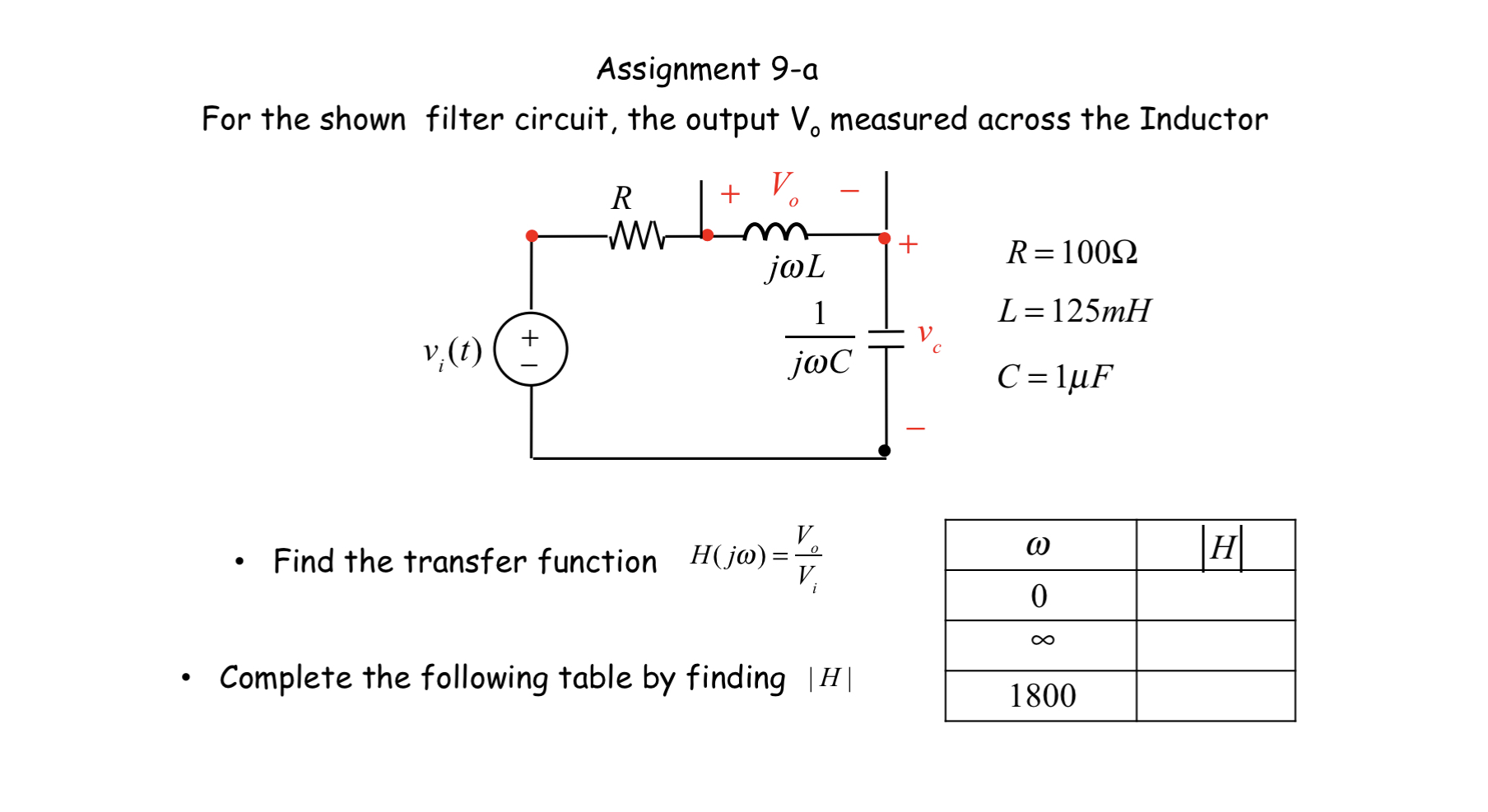 Solved Assignment 9-a For the shown filter circuit, the | Chegg.com