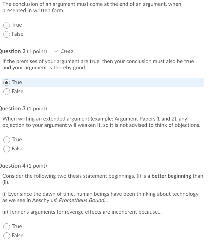 Solved The conclusion of an argument must come at the end of | Chegg.com