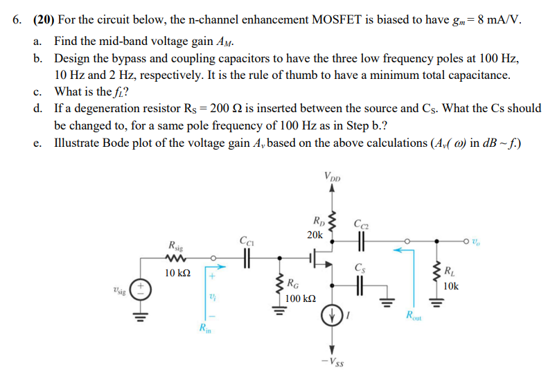 Solved 6. (20) For the circuit below, the n-channel | Chegg.com