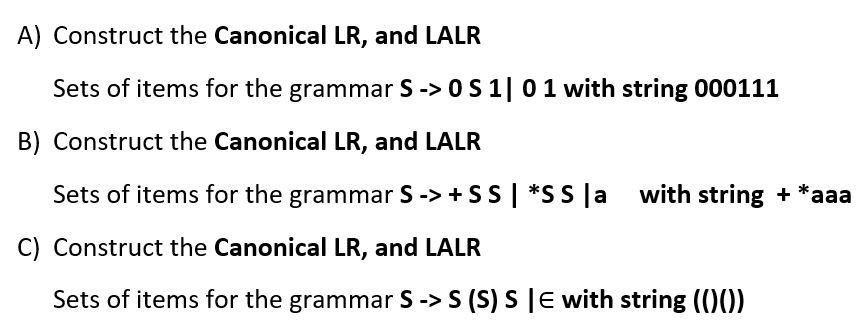A) Construct the Canonical LR, and LALR Sets of items | Chegg.com