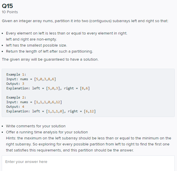 Solved Q15 10 Points Given an integer array nums, partition | Chegg.com