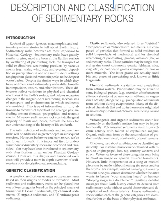 Solved DESCRIPTION AND CLASSIFICATION OF SEDIMENTARY ROCKS | Chegg.com