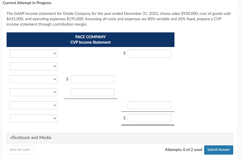 Solved The GAAP income statement for Oriole Company for the | Chegg.com