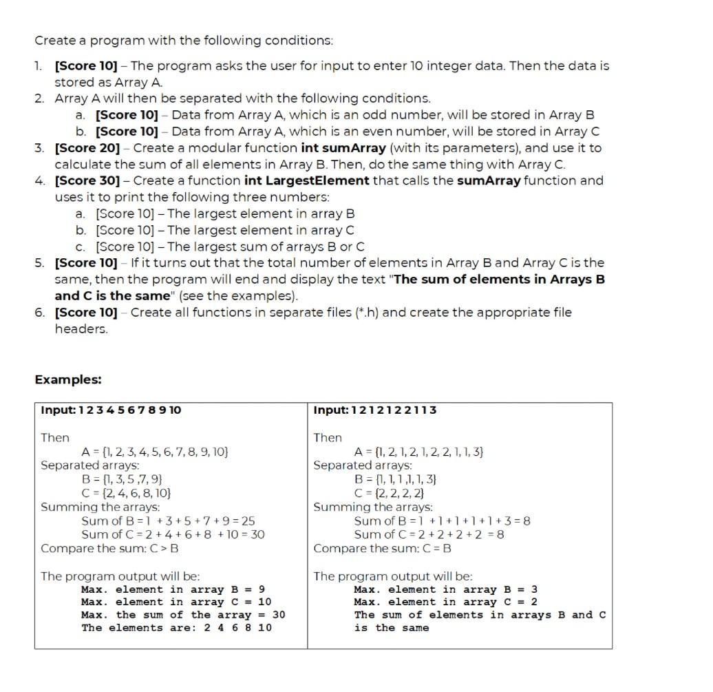 Solved Create a program with the following conditions: 1. | Chegg.com