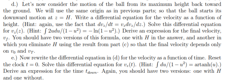 Vertical motion with quadratic drag: All of the | Chegg.com