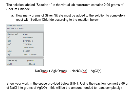 Solved 3. Now add the 1.00 g of solid AgNO3 to the 1.00 g | Chegg.com