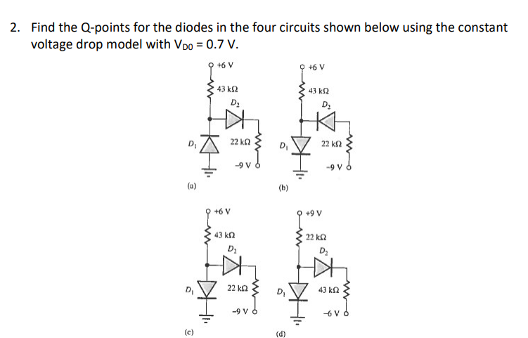 Solved Find the Q-points for the diodes in the four circuits | Chegg.com