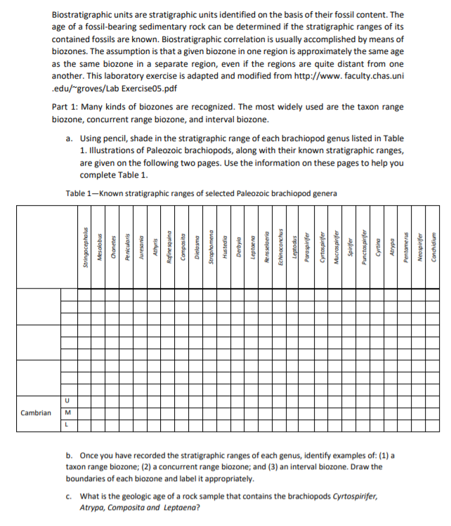 Solved Biostratigraphic units are stratigraphic units | Chegg.com
