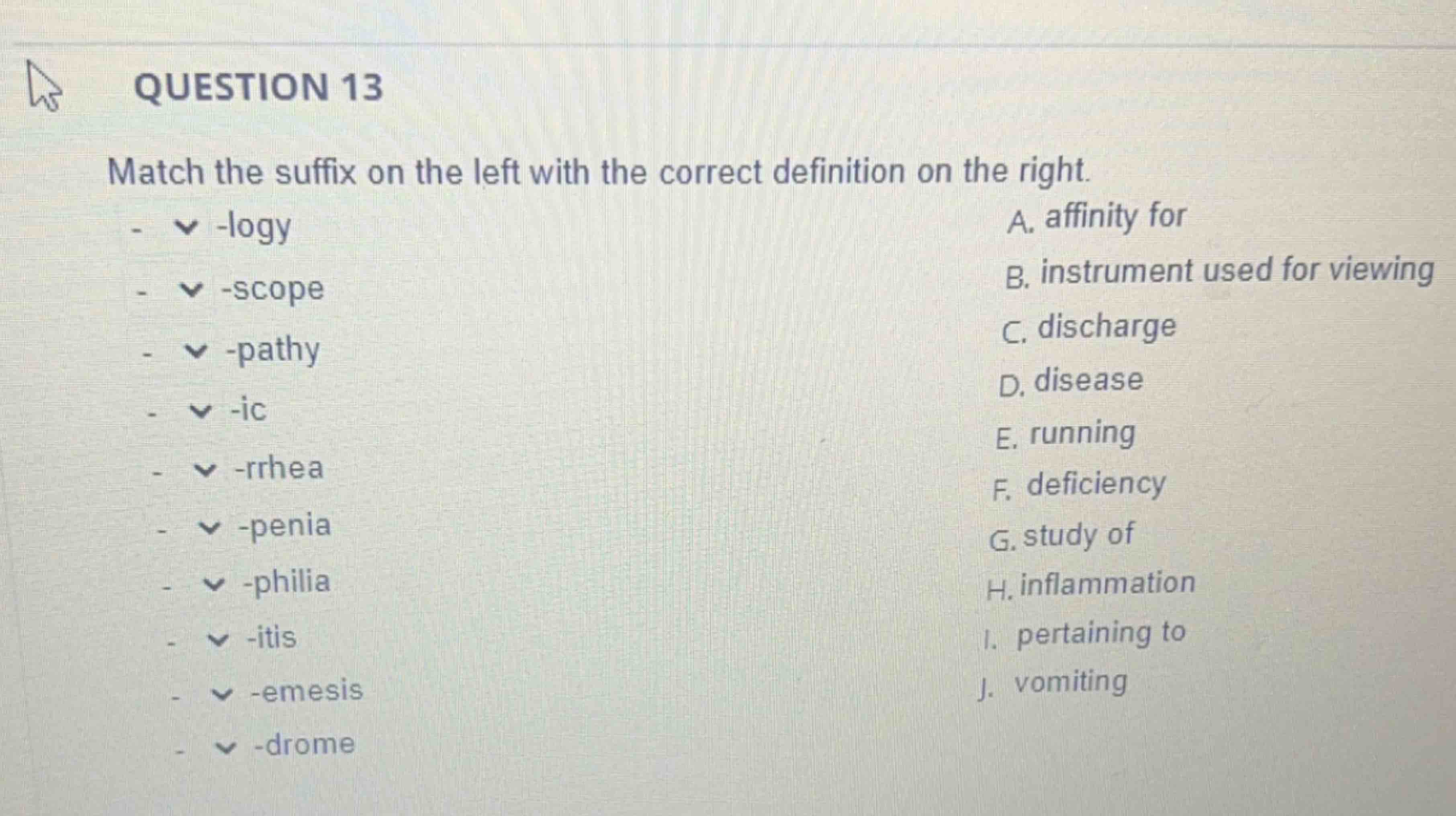 Solved QUESTION 13Match the suffix on the left with the | Chegg.com