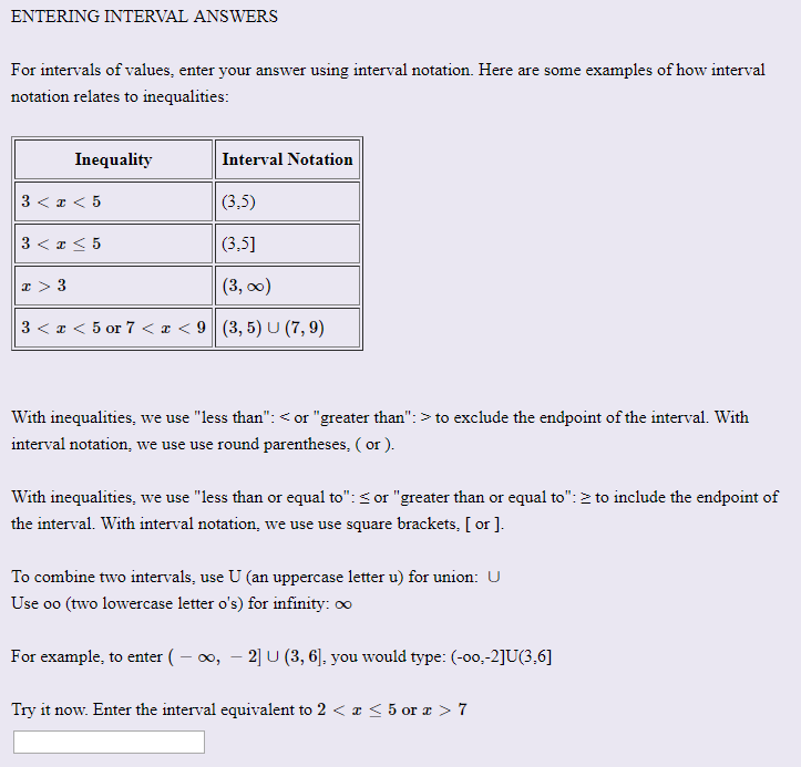 Solved ENTERING INTERVAL ANSWERS For intervals of values, | Chegg.com