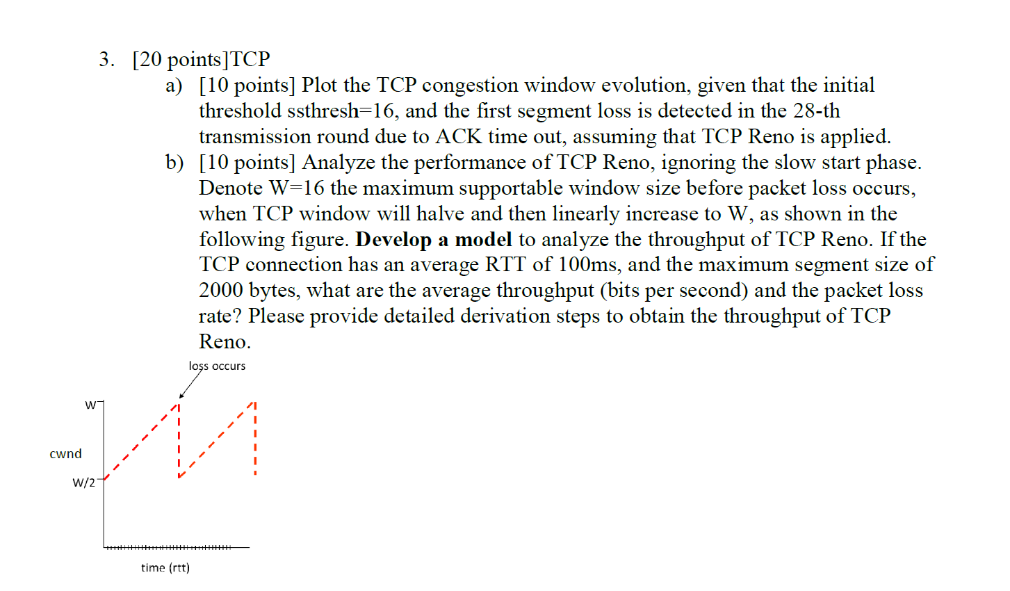 3. [20 points]TCP a) [10 points] Plot the TCP | Chegg.com