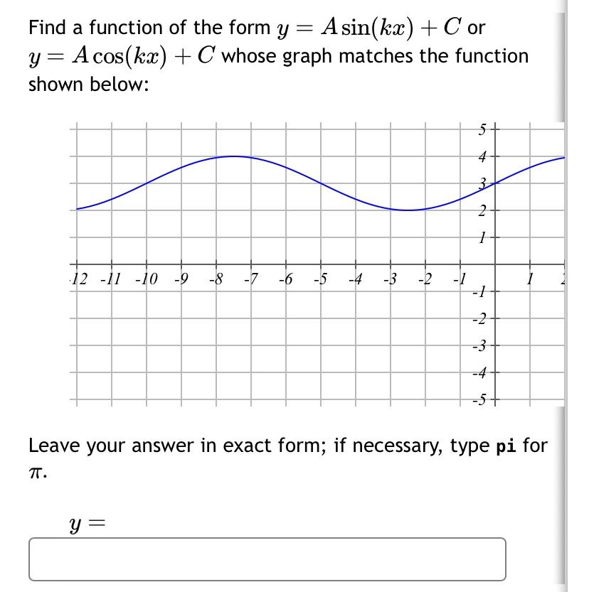 Solved Find a function of the form y=Asin(kx)+C or | Chegg.com