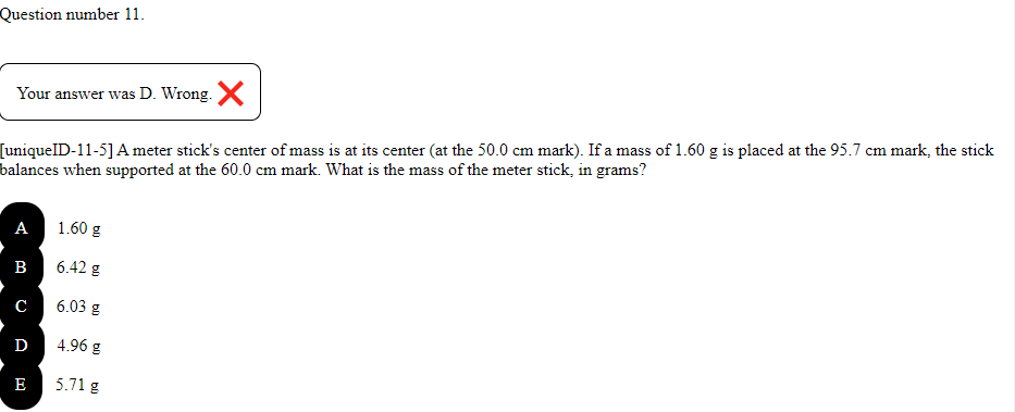 Solved Question number 11 . [uniqueID-11-5] A meter stick's | Chegg.com
