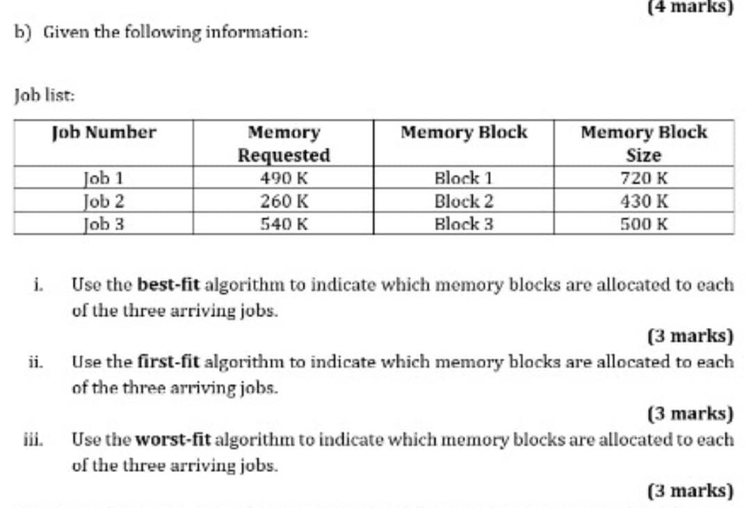 Solved (4 marks) b) Given the following information: Job | Chegg.com