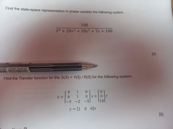 Solved Find the state-space representation in phase variable | Chegg.com