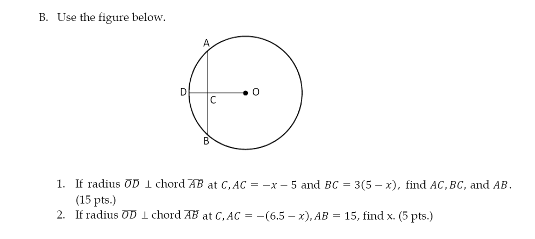 Solved B. ﻿Use the figure below.If radius ?bar Obar (D)|?? | Chegg.com