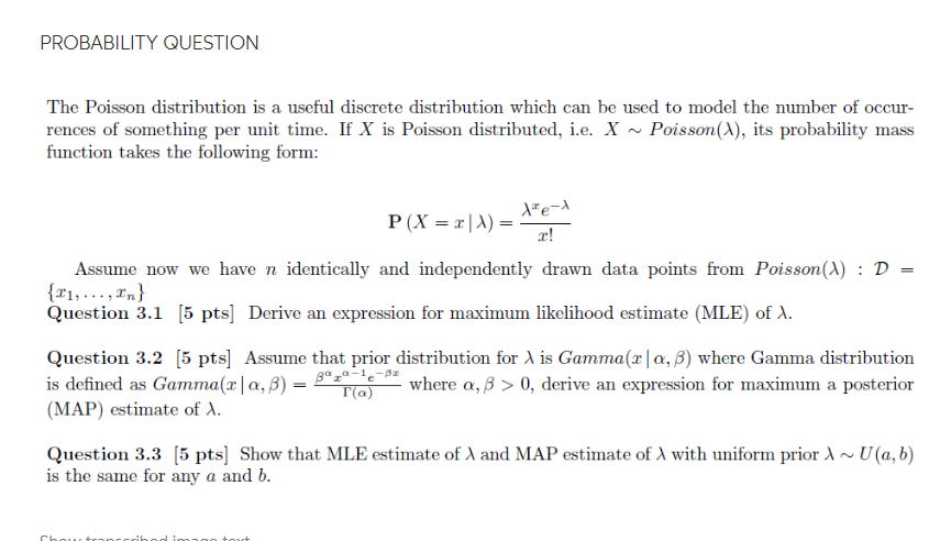 Solved PROBABILITY QUESTION The Poisson distribution is a | Chegg.com
