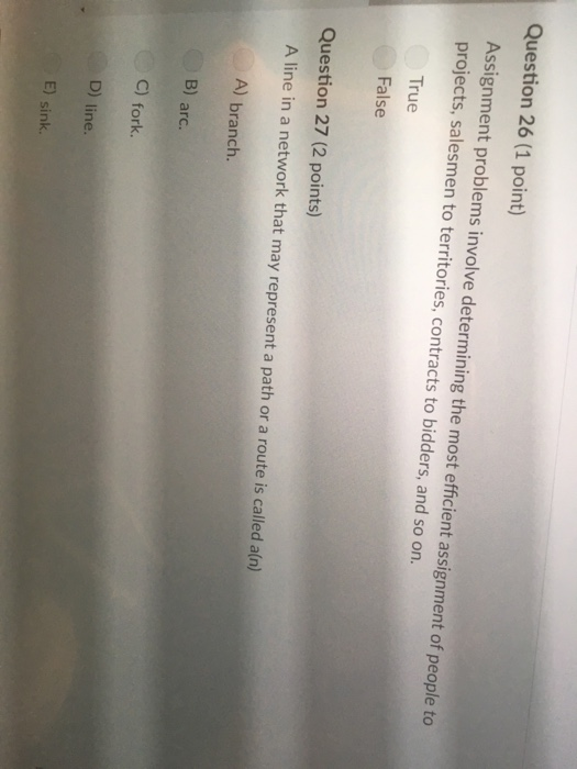 Solved Question 26 (1 point) Assignment problems involve | Chegg.com