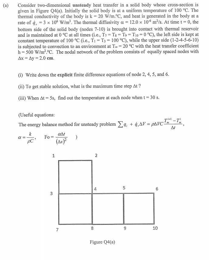 Solved Consider two-dimensional unsteady heat transfer in a | Chegg.com