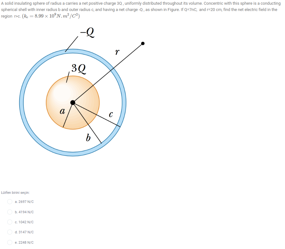 Solved A solid insulating sphere of radius a carries a net | Chegg.com