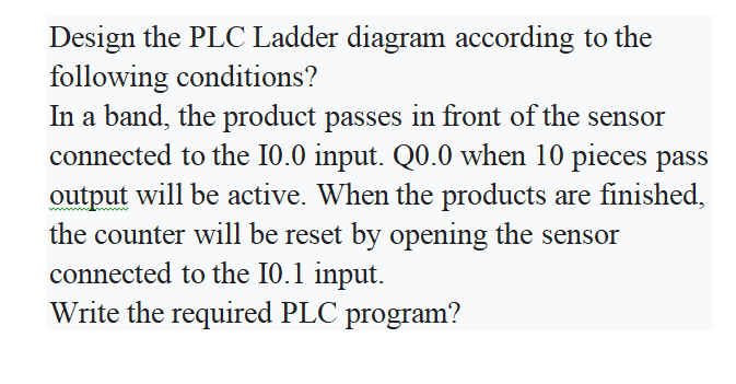Design the PLC Ladder diagram according to the | Chegg.com