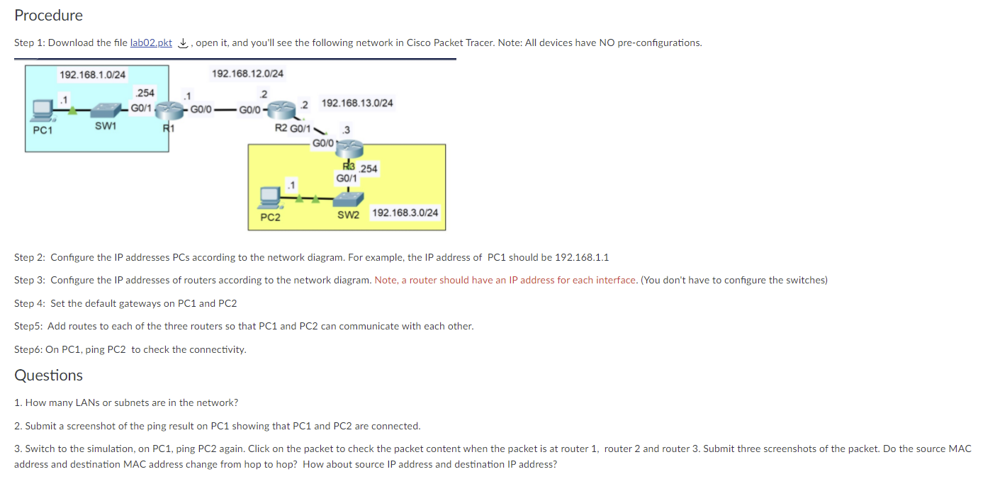 Solved Procedure Step 1: Download the file labo2.pkt. open | Chegg.com