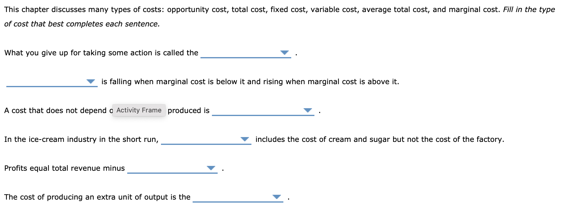 Solved This chapter discusses many types of costs: | Chegg.com