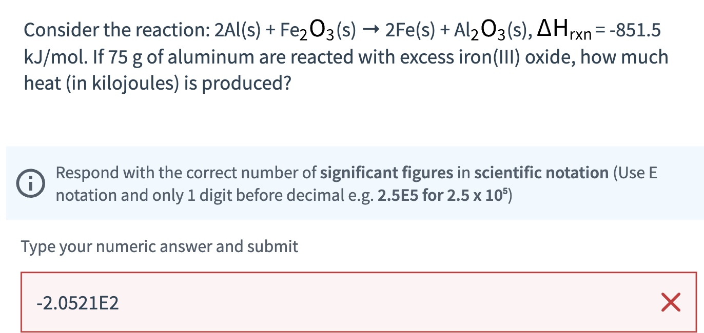 Solved Consider The Reaction 2al S Fe2o3 S →2fe S Al2o3