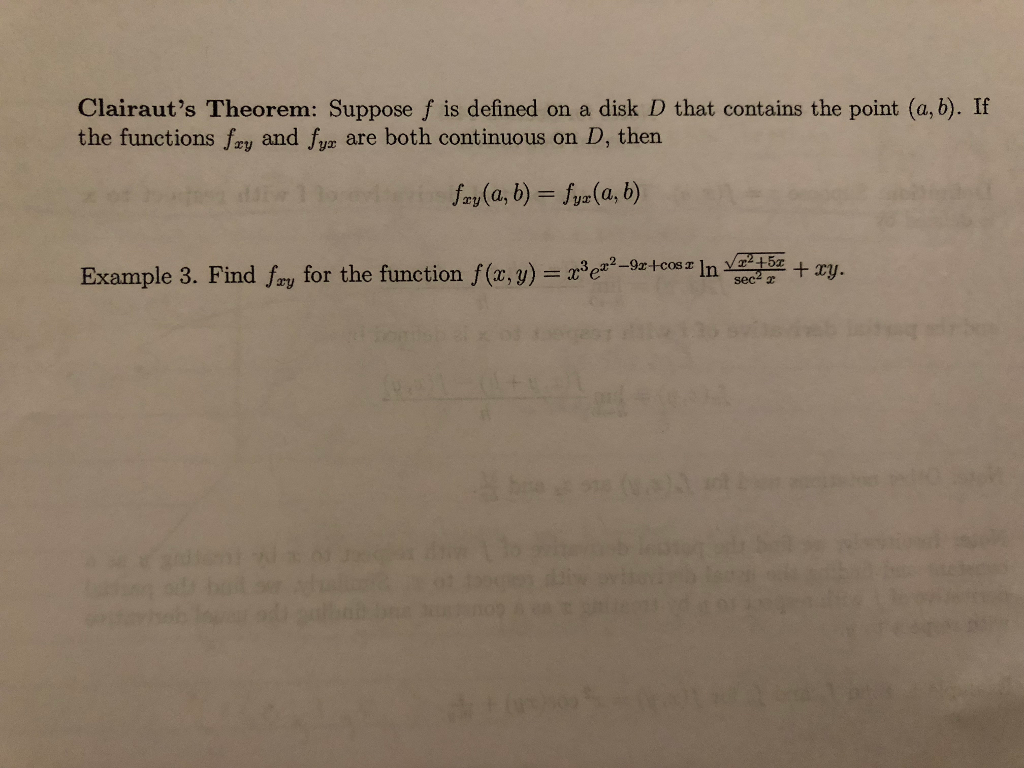 Solved Clairaut's Theorem: Suppose f is defined on a disk D | Chegg.com