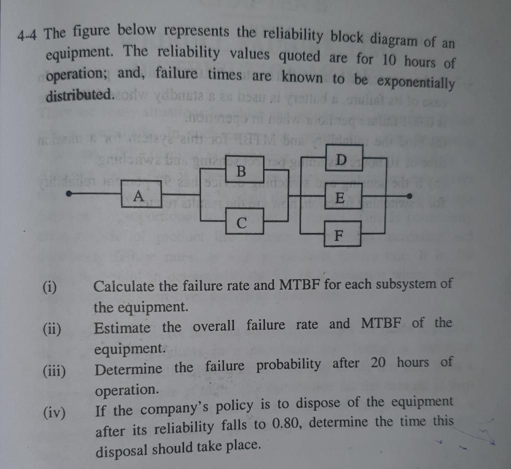 4-4 The figure below represents the reliability block | Chegg.com
