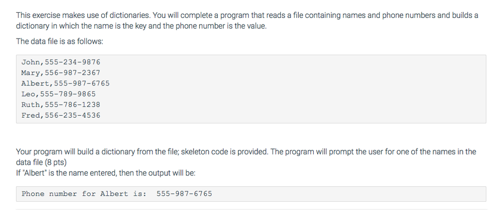 Solved This exercise makes use of dictionaries. You will | Chegg.com