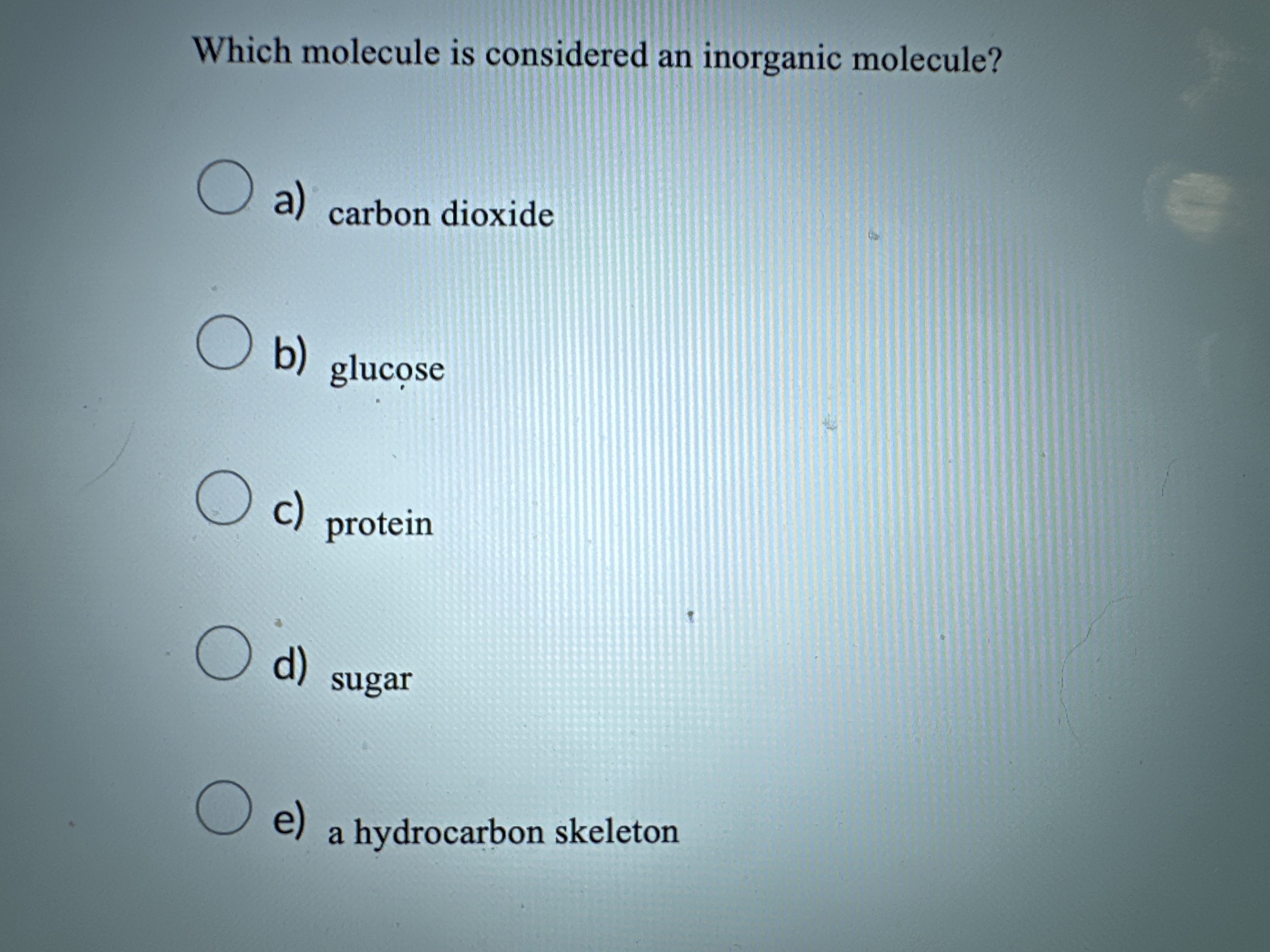Solved Which molecule is considered an inorganic molecule?a) | Chegg.com