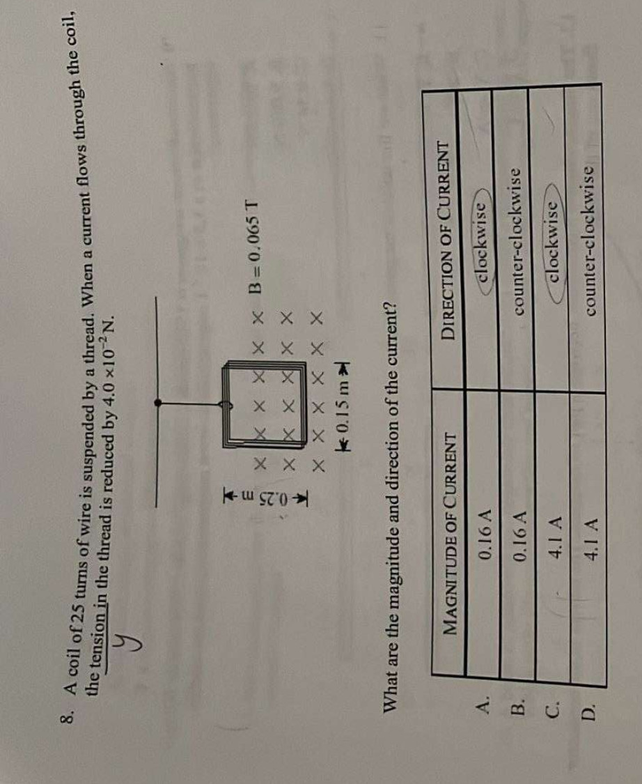 Solved A coil of 25 ﻿turns of wire is suspended by a thread. | Chegg.com