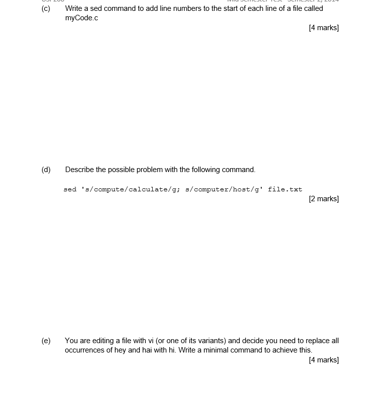 Solved C Write A Sed Command To Add Line Numbers To The 2644