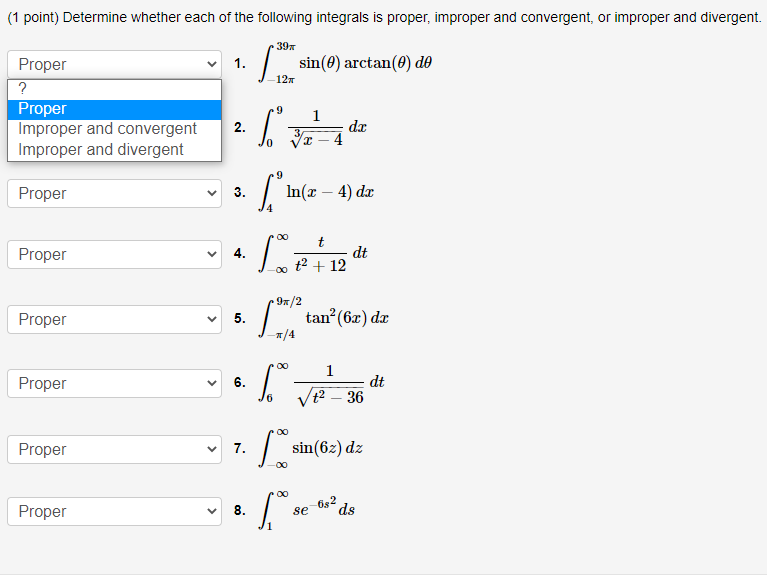 Solved (1 point) Determine whether each of the following | Chegg.com
