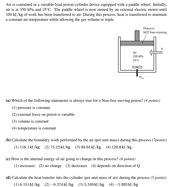 Solved Air is contained in a variable-load piston-cylinder | Chegg.com