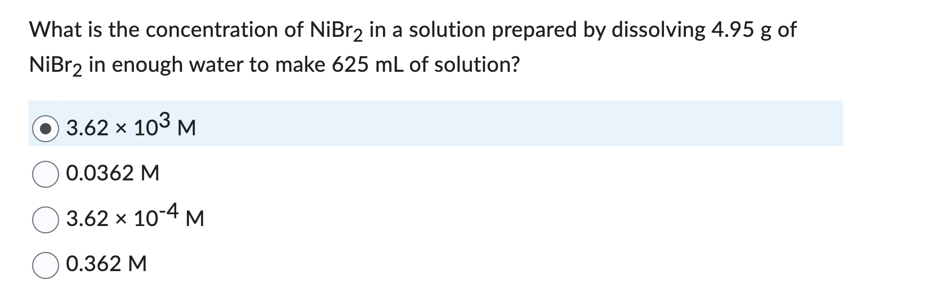 Solved What is the concentration of NiBr2 in a solution | Chegg.com