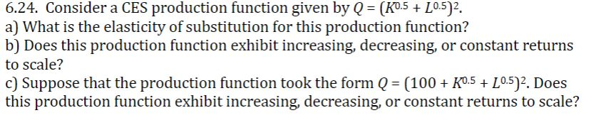 Solved 6 24 Consider A Ces Production Function Given By