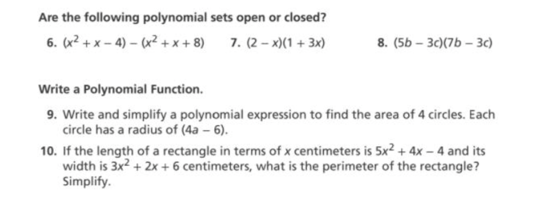 Solved Are the following polynomial sets open or closed? 6. | Chegg.com