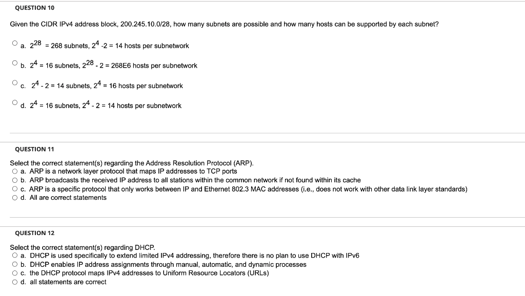 Solved QUESTION 10 Given the CIDR IPv4 address block, | Chegg.com