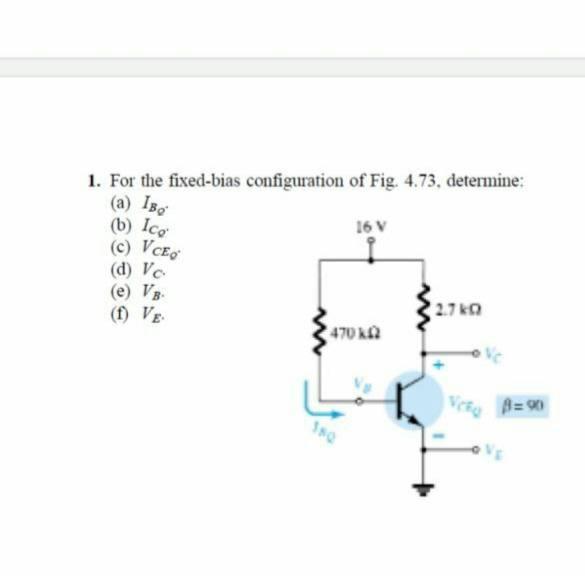 Solved 1. For the fixed-bias configuration of Fig. 4.73, | Chegg.com
