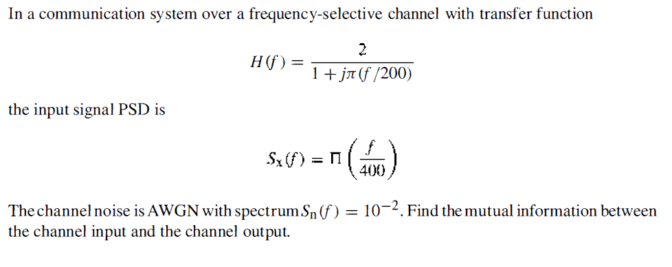 Solved In a communication system over a frequency-selective | Chegg.com
