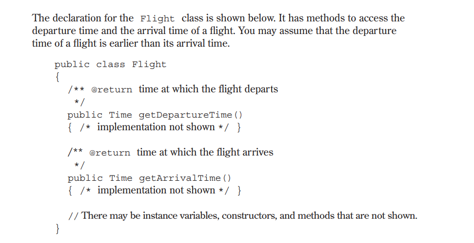 Solved The declaration for the Flight class is shown | Chegg.com