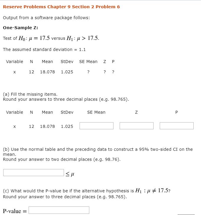 Solved Reserve Problems Chapter 9 Section 2 Problem 6 Output | Chegg.com