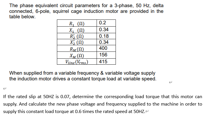 Solved The phase equivalent circuit parameters for a | Chegg.com
