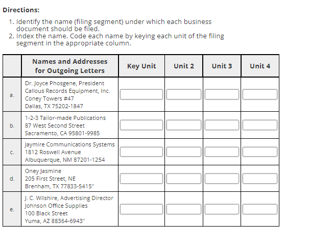 Solved Directions: 1. Identify the name (filing segment) | Chegg.com