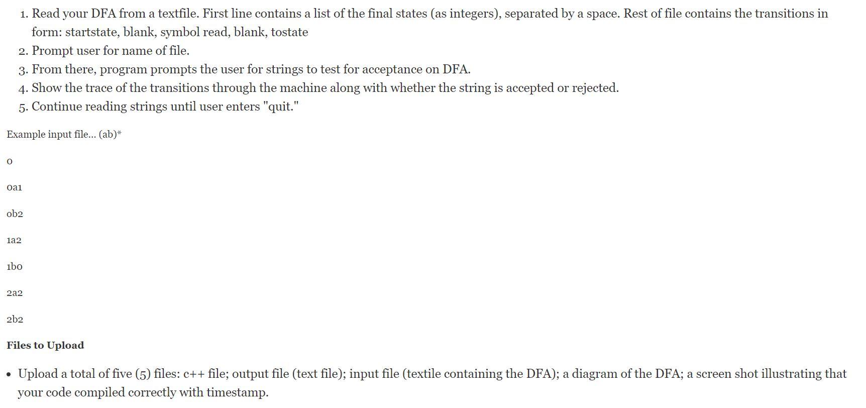 PLEASE CREATE A DFA SIMULATOR, CODE THIS IN JAVA!!! | Chegg.com