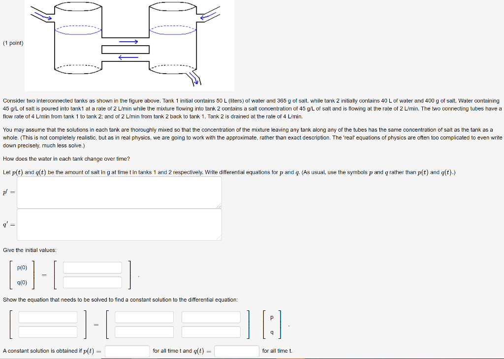 Solved (1 point) Consider two interconnected tanks as shown | Chegg.com
