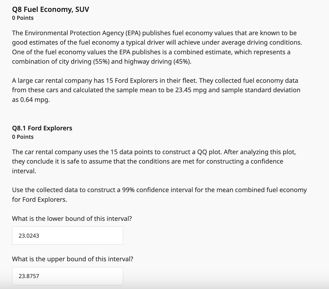 Solved Q8 Fuel Economy, SUV 0 Points The Environmental | Chegg.com