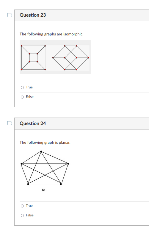 Solved Question 23 The following graphs are isomorphic. True | Chegg.com